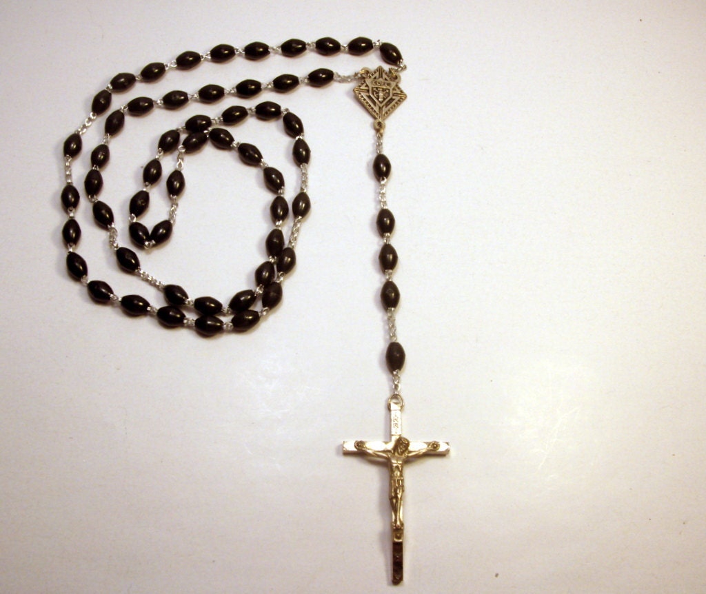 Vintage KNIGHTS Of COLUMBUS Rosary / Italy / Black Plastic