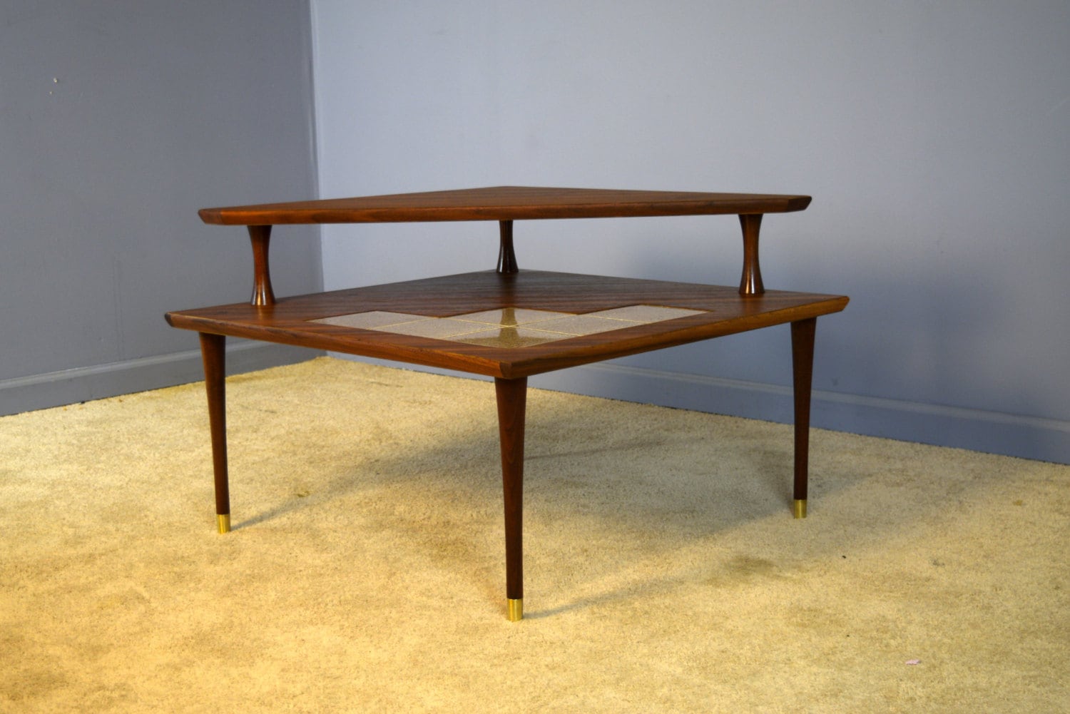 Danish Two tier corner tile ceramic table vintage mid century modern ...