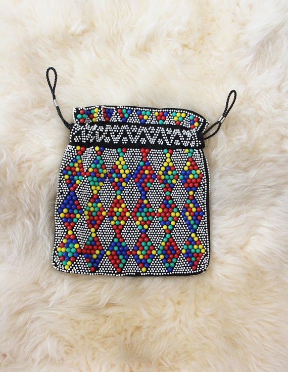 70's Acrylic Beaded Drawstring Bag