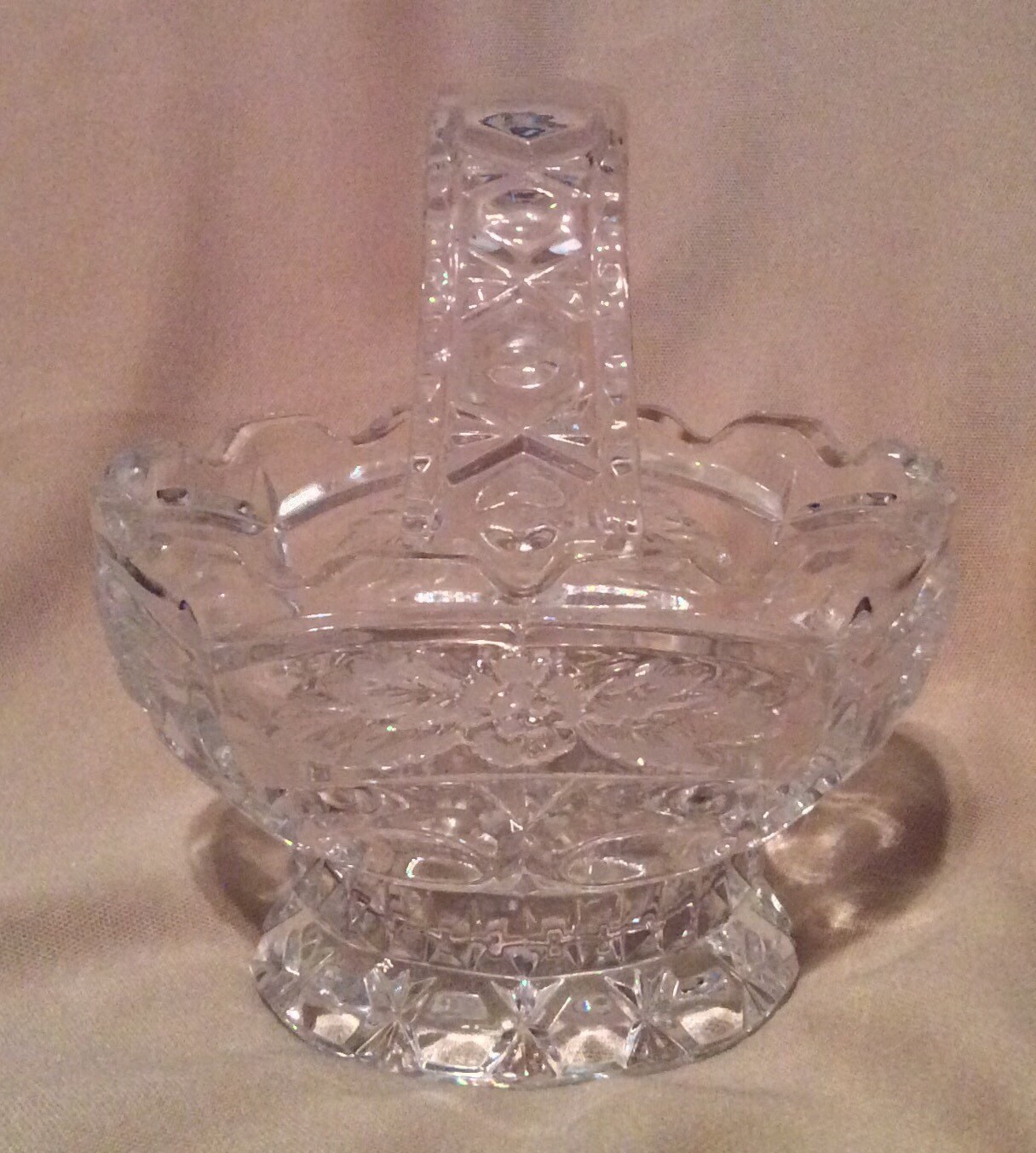Vintage 6 Tall Heavy Etched Crystal Basket Flower Girl