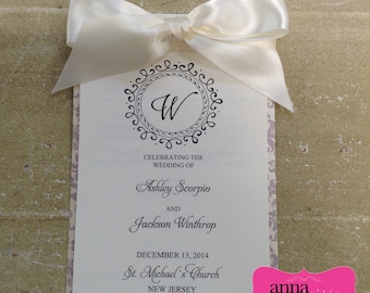 Wedding Ceremony Programs Folded with Ribbon Personalized