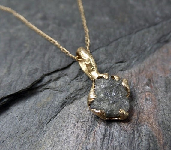 Raw Diamond Pendant Rough Uncut Diamond Solitaire Recycled 14k