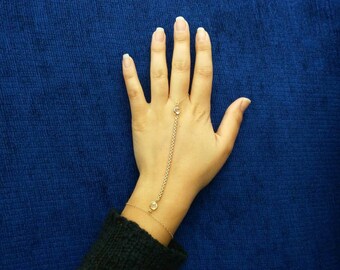 Dainty 14k Gold and Swarovski Crystal Slither Hand Piece