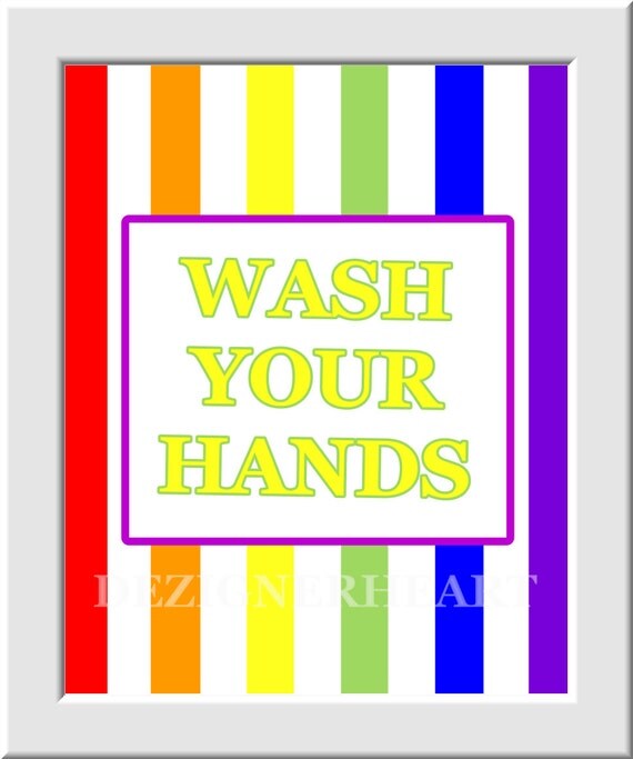 Kids Bathroom Wall Art Rainbow Colors Wash Brush Hang Flush