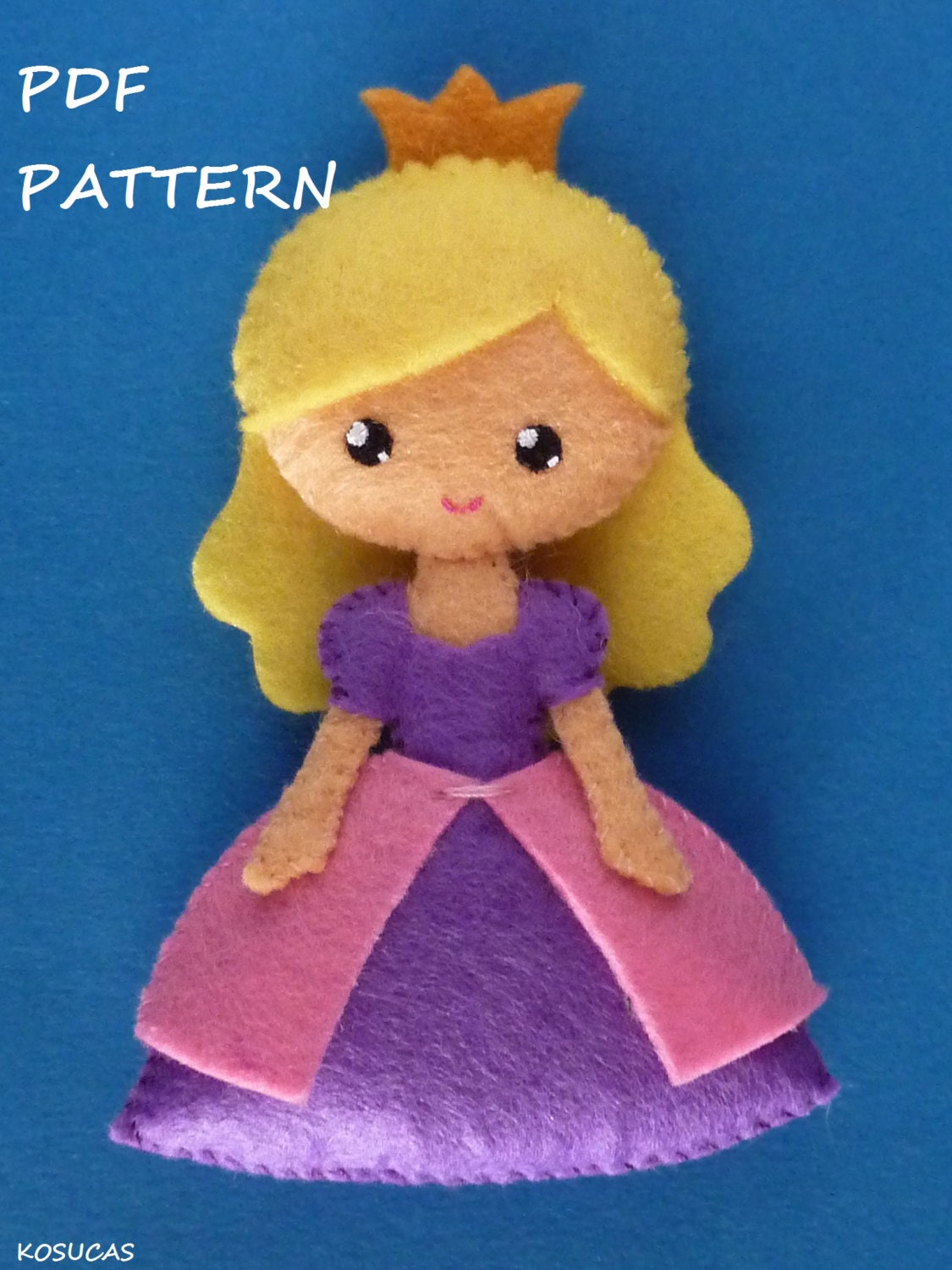 PDF sewing pattern to make a small felt princess.