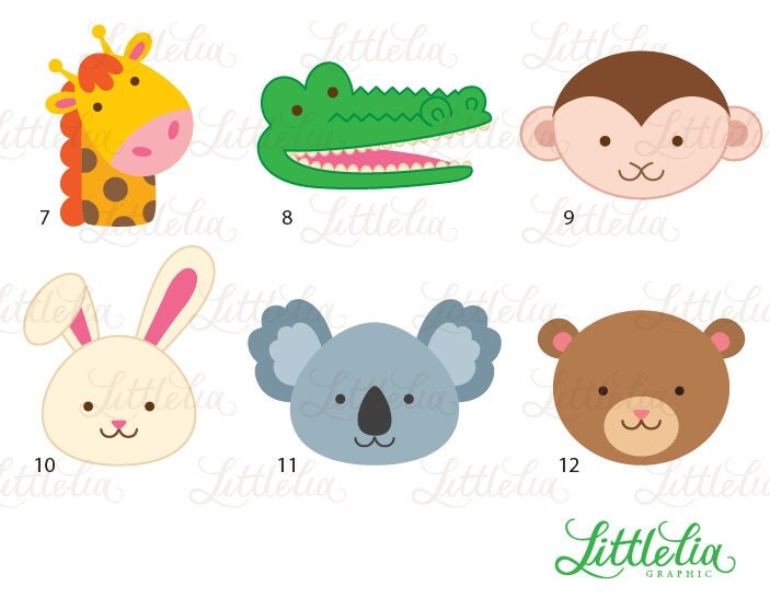 Jungle animal head clipart jungle animal by LittleLiaGraphic