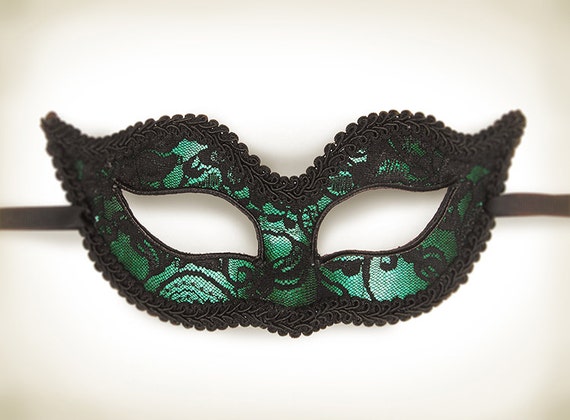 Metallic Green And Black Lace Masquerade Mask Green
