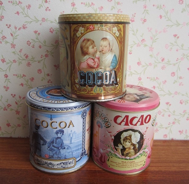 Three Vintage Van Houten’s Cacao Tins Dutch Cocoa Container Metal ...