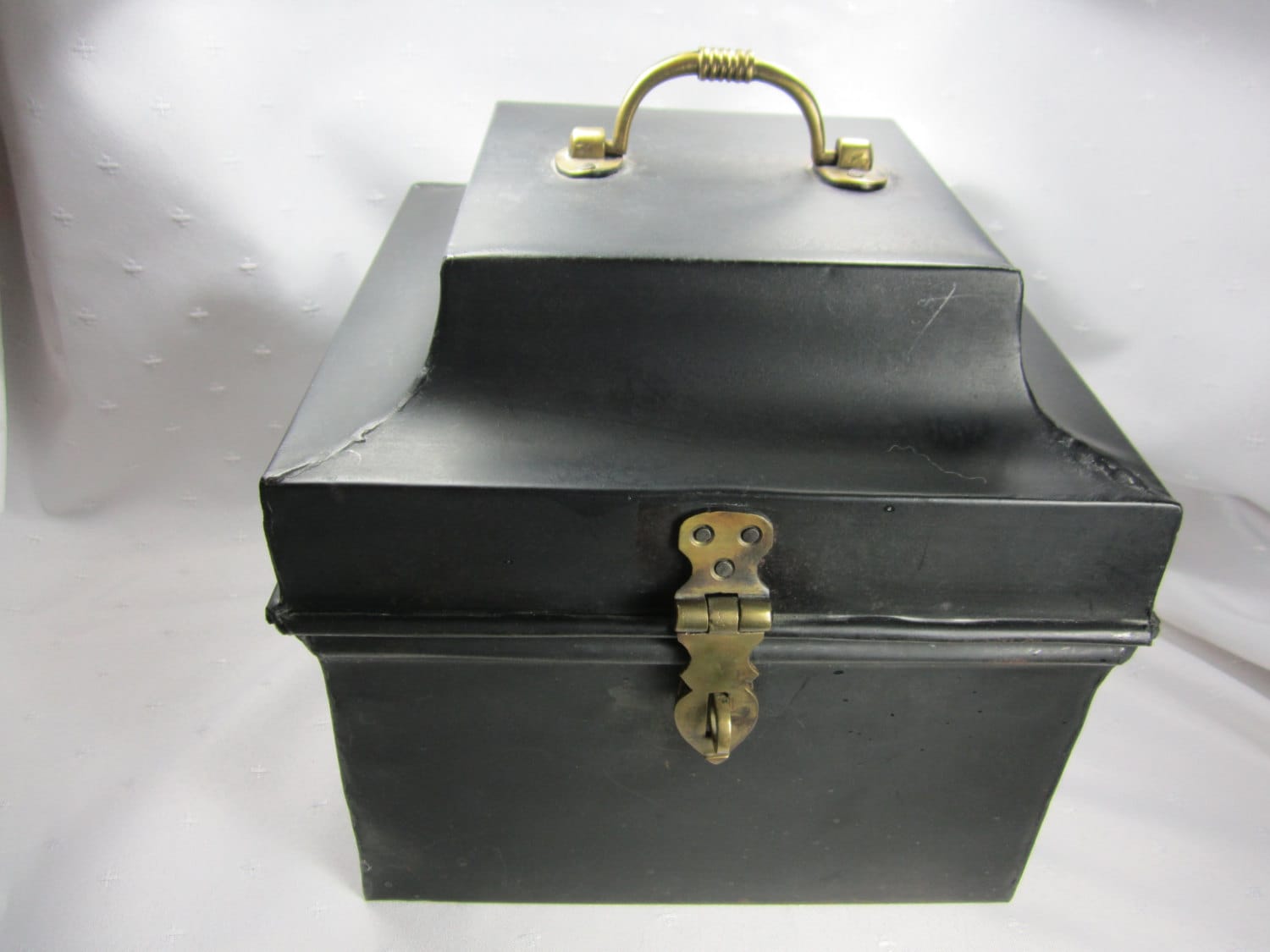 Metal Storage Box Black Metal Stash Box with Front Latch Industrial ...