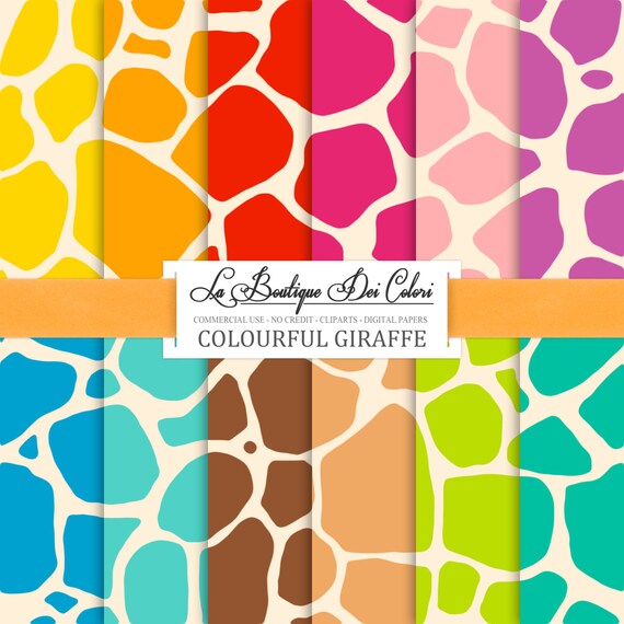 Giraffe digital paper in rainbow and brown by LaBoutiqueDeiColori