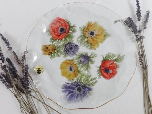 Vintage Chance Glass Floral , Flowers Pattern Serving Plate – Haute Juice