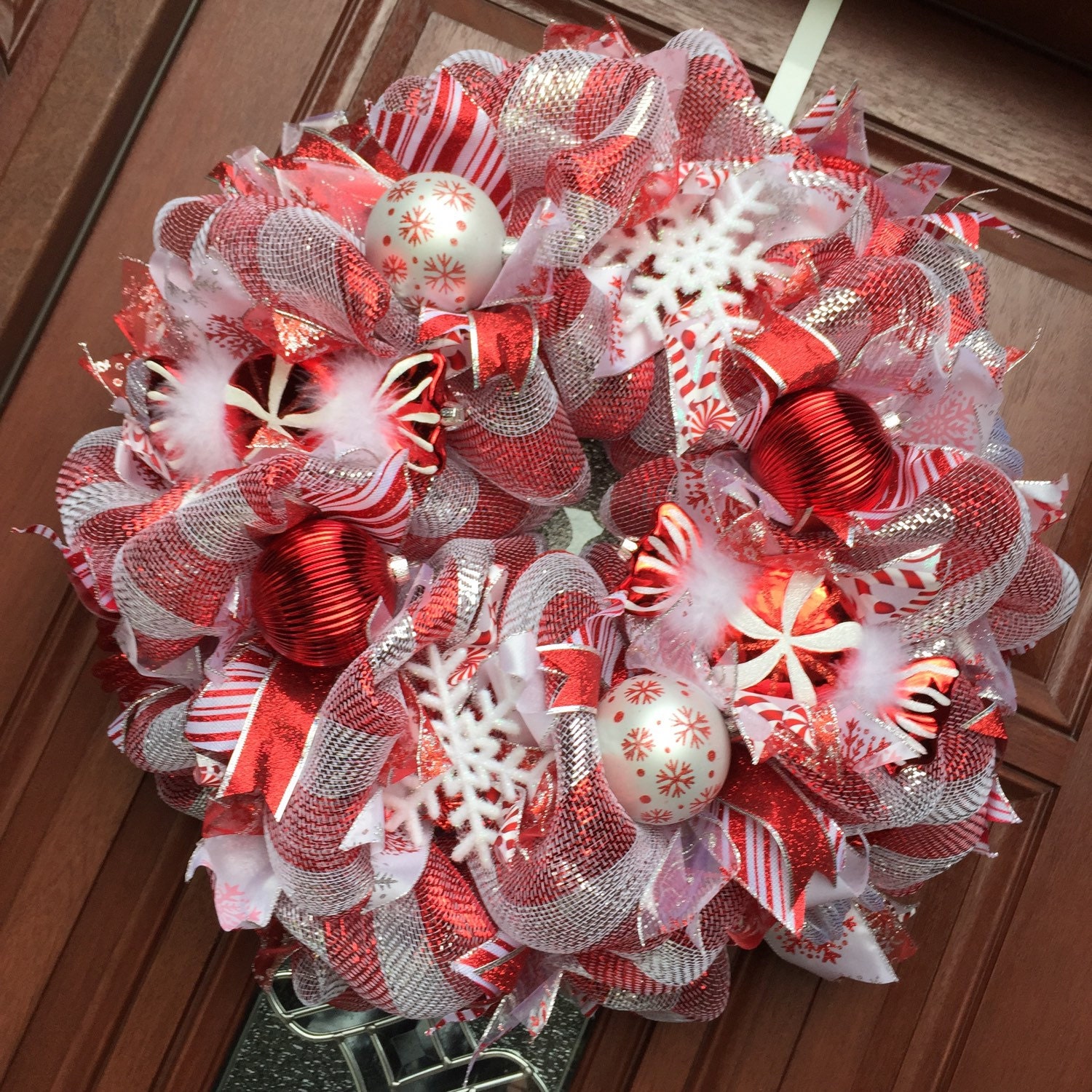 Reserved Deco Mesh Christmas Wreath Candy Cane Peppermint