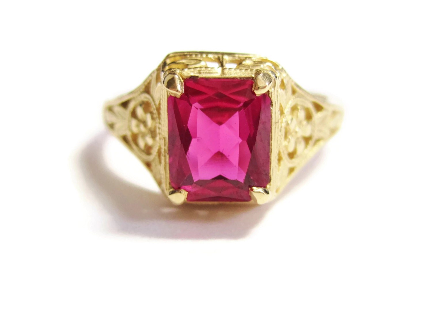 Vintage Ruby Ring Size 7 14K Yellow Gold Filigree Victorian ...