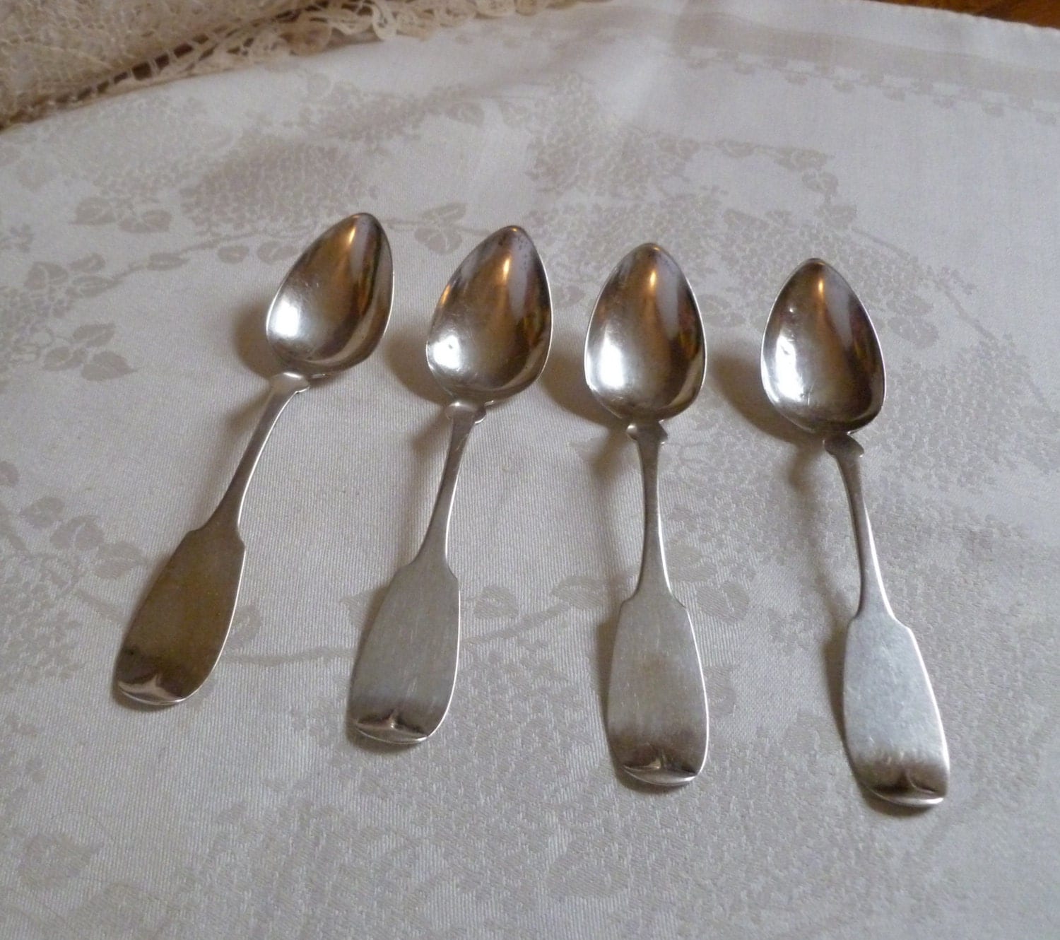 Early coin silver fiddleback spoons. Marked J. S. and Co. – Haute Juice