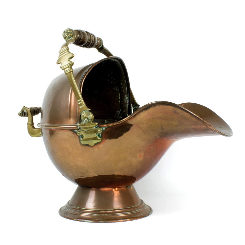 Antique Copper Coal Scuttle Helmet Bucket with brass handle – Haute Juice