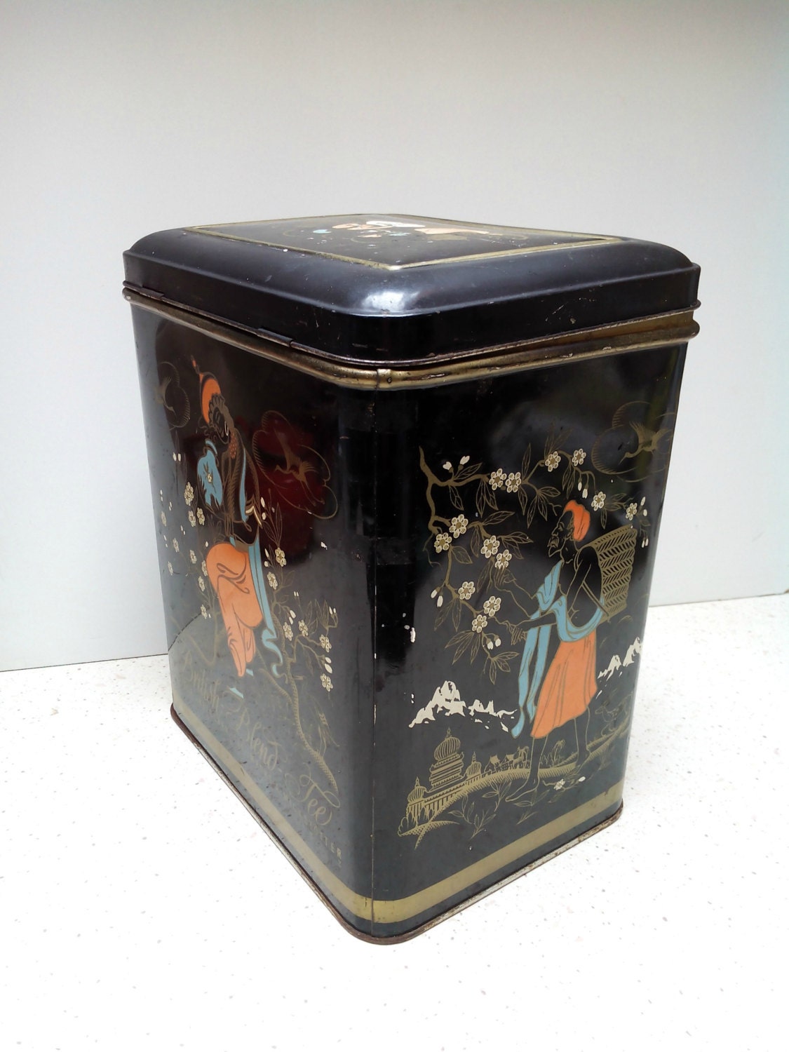 Vintage black vintage British Blen tea big tin box metal box – Haute Juice