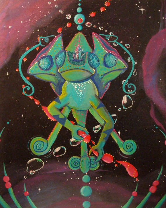 Items similar to Original Acrylic Painting - Psychedelic Chameleon ...