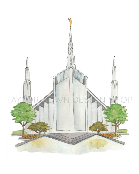 Portland Oregon Watercolor Temple by TaylorTown on Etsy