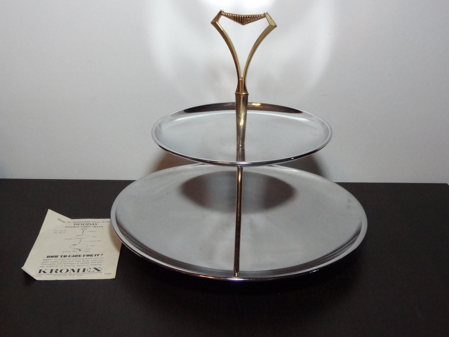 Vintage Kromex Tidbit Tray Round Two Tier Serving Tray
