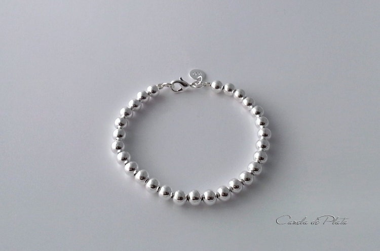Pulsera de bolas de plata 925 de 6 mm. por CaneladePlata en Etsy