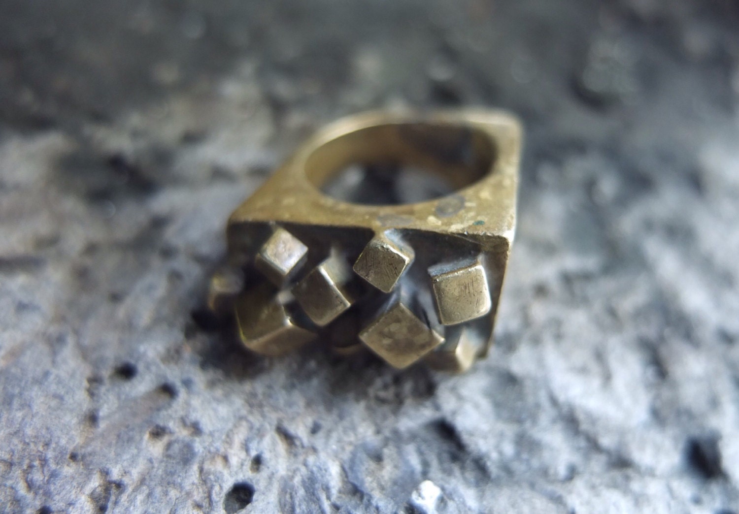 Brutalist Cubist Ring/ Bronze ‘ n Brass/ Size 6 1/2/ Character Holidays ...