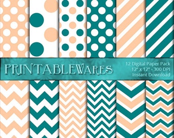 Popular items for teal chevron paper on Etsy