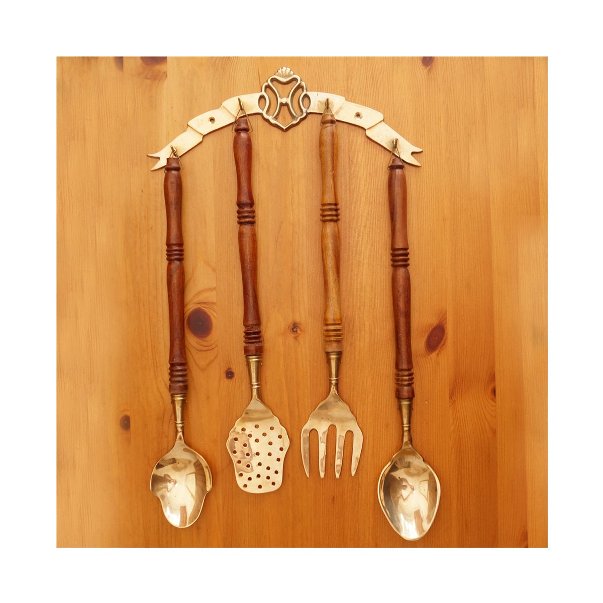 Brass and wood decorative wall hanging set || vintage || wall decor ...