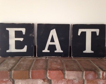 Items similar to EAT Word Sign Gulf Blue Wood Letters Kitchen Sign on Etsy