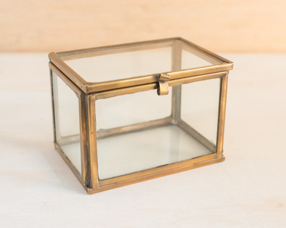 Glass and Brass Trinket Box Glass Jewelry Box Glass and