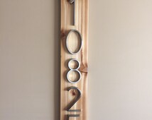 Outdoor House Numbers (Vertical) Metal Numbers on Wooden Plaque. Made ...