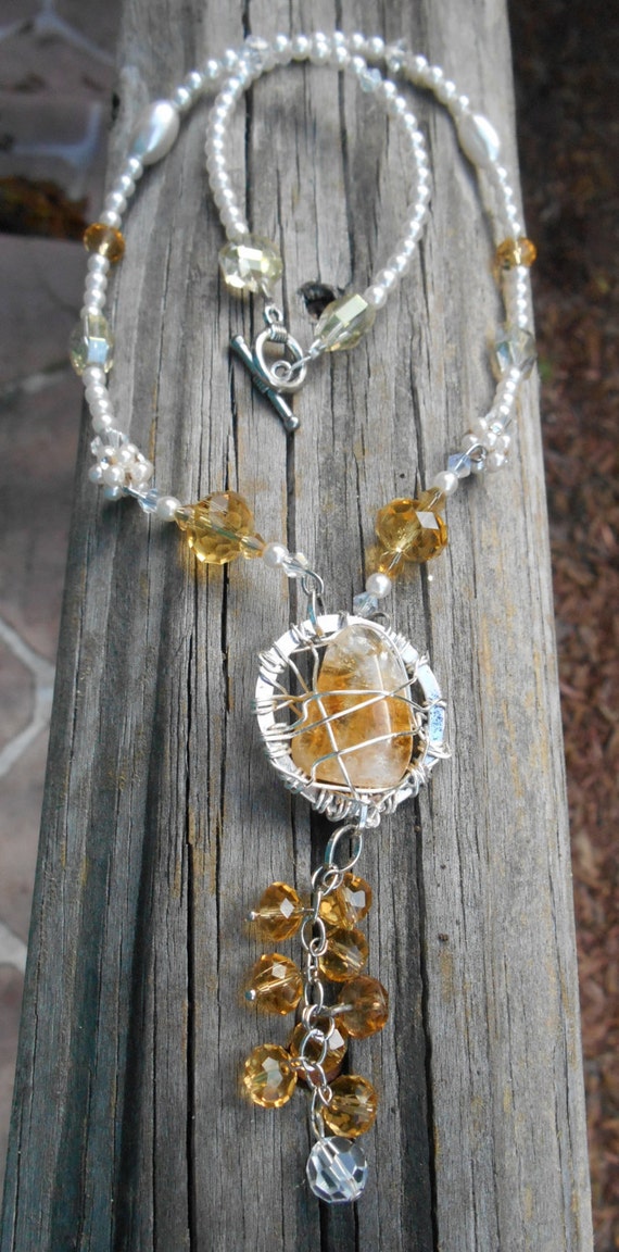 Air Element Beaded Amulet Necklace with Citrine Gemstone – Solnix Designs