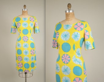 1960s atomic print dress • vintage 60s dress • polka dot mod dress
