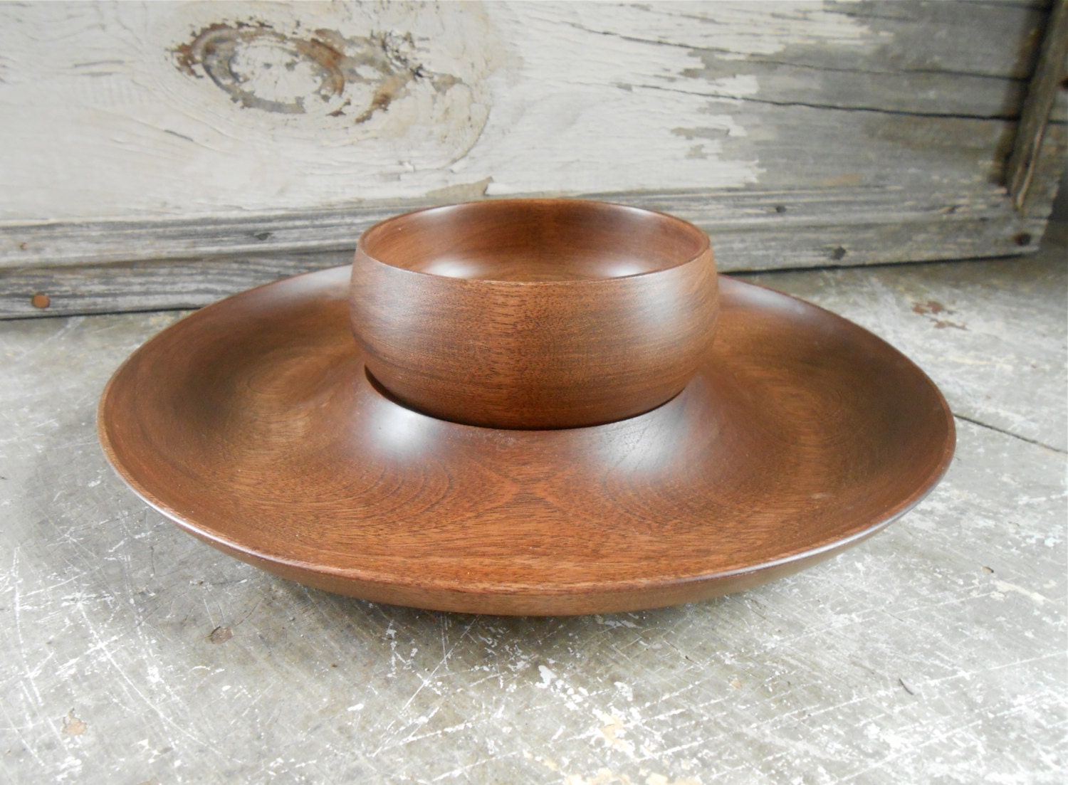 1970s Hand Turned Woodbury Vermont Chip Dip Set Plate Serving Vintage ...