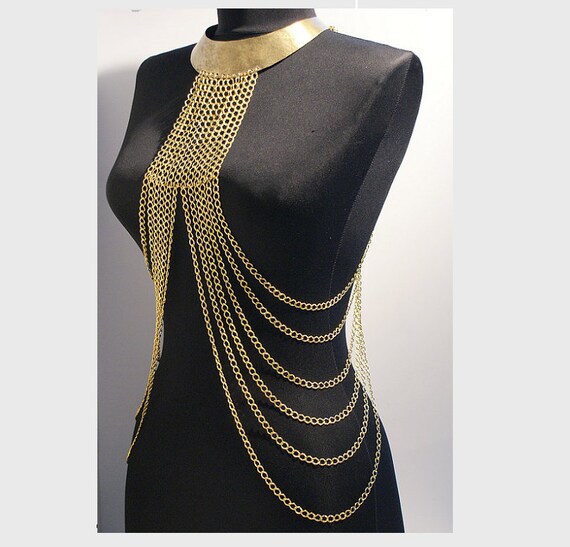 body chain body chain necklace gold body chain by BeyhanAkman