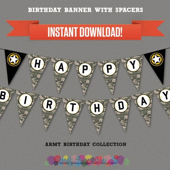 Army Party Printable Birthday Banner with Spacers Editable