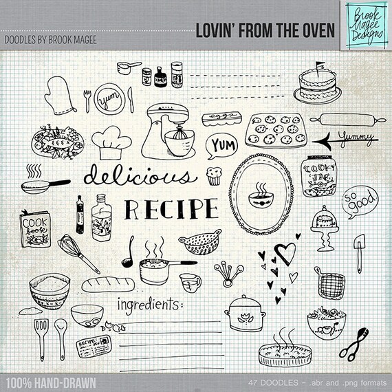 Items similar to Cooking Baking Digital Doodle Photoshop Brushes. PNG ...