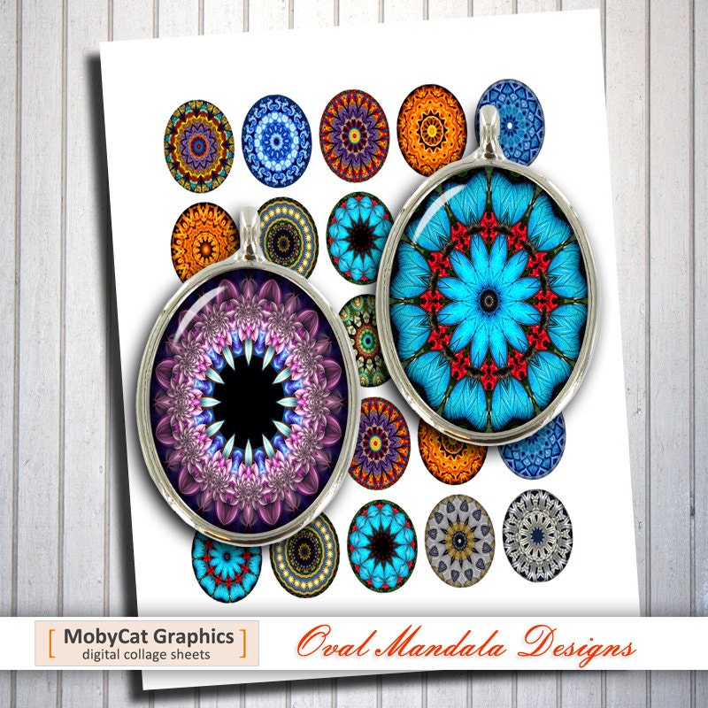 Digital Collage Sheet Mandala Designs Oval Images 30x40mm