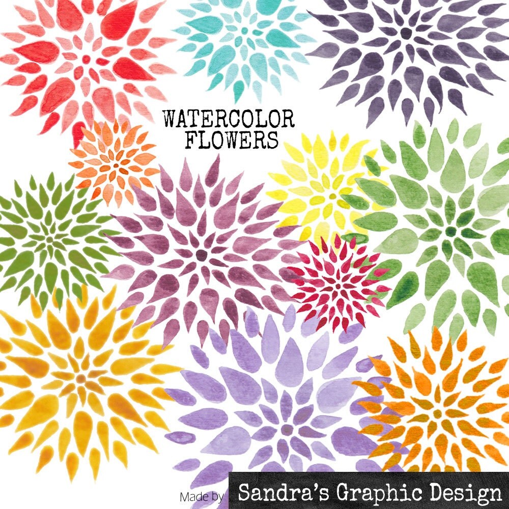 Clip art: “FLOWERS” handpainted, 12 clipart 300 dpi PNG files (934 ...
