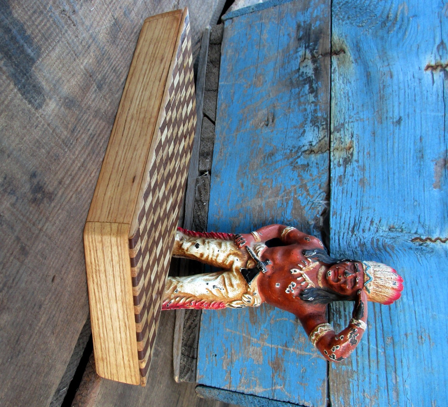 Wooden Trinket Box with Checkerboard Lid and Unique Rhomboid Shape ...