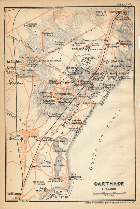 1911 Carthage Tunisia Antique Map