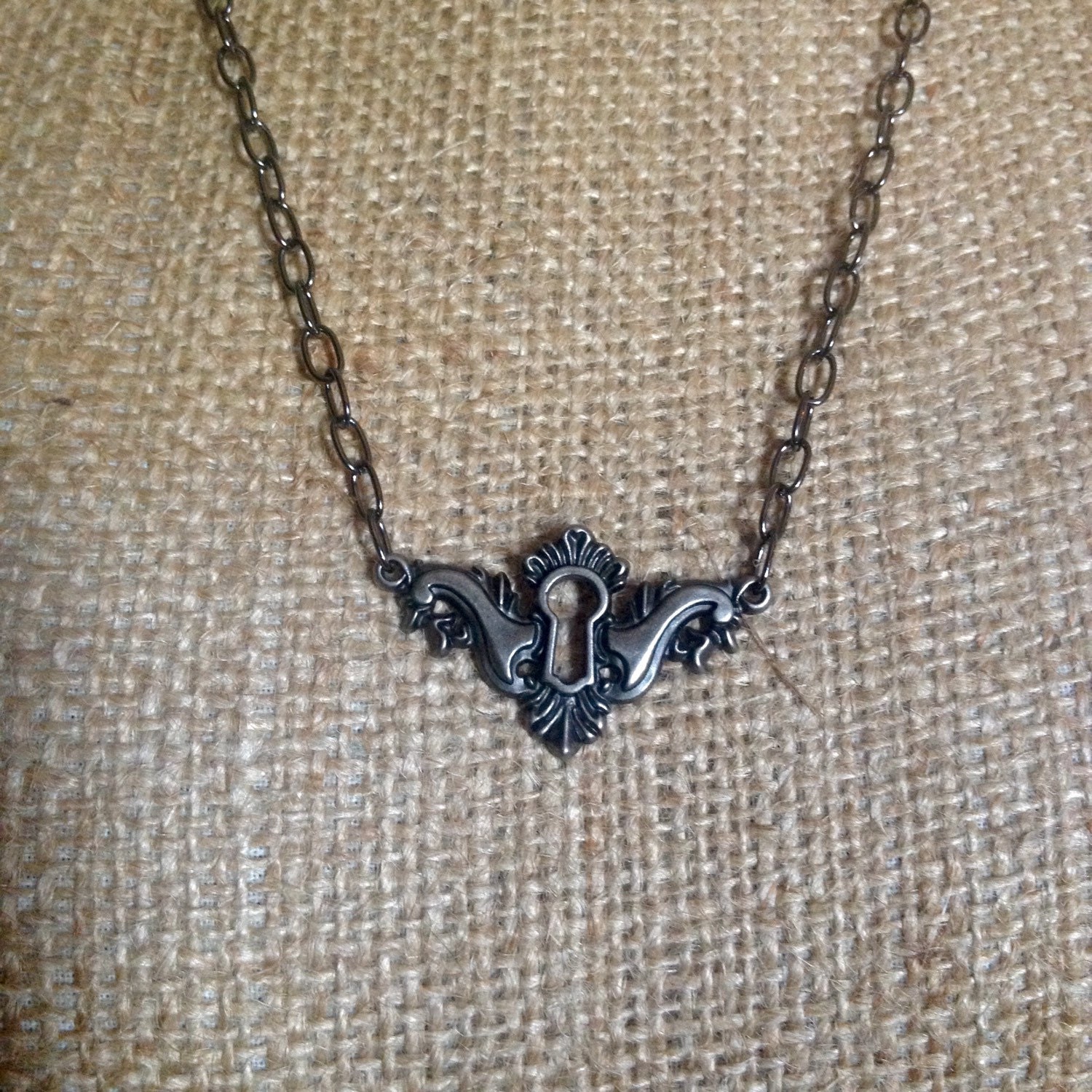 Delicate Keyhole Necklace in Antique Silver by twistedbench