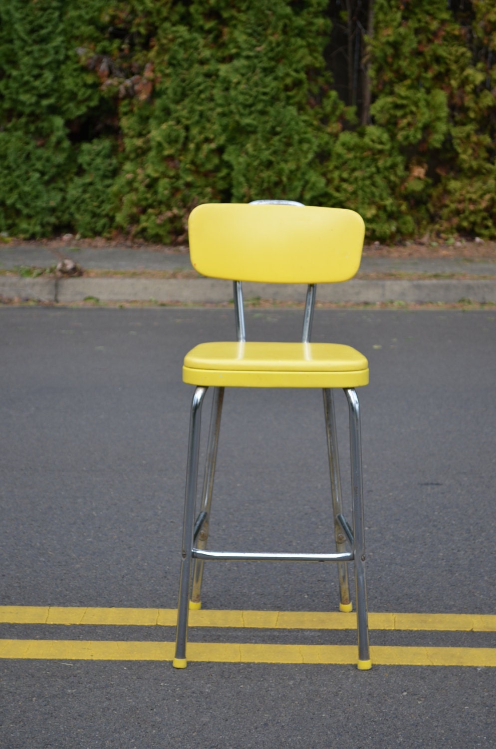 Vintage Yellow Chrome Vinyl Mid Century Stool, 1950’s, Kitchen Stool ...