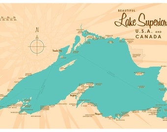 Lake superior map | Etsy