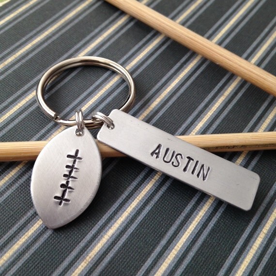 Personalized Football Keychain Custom Hand Stamped Birthday