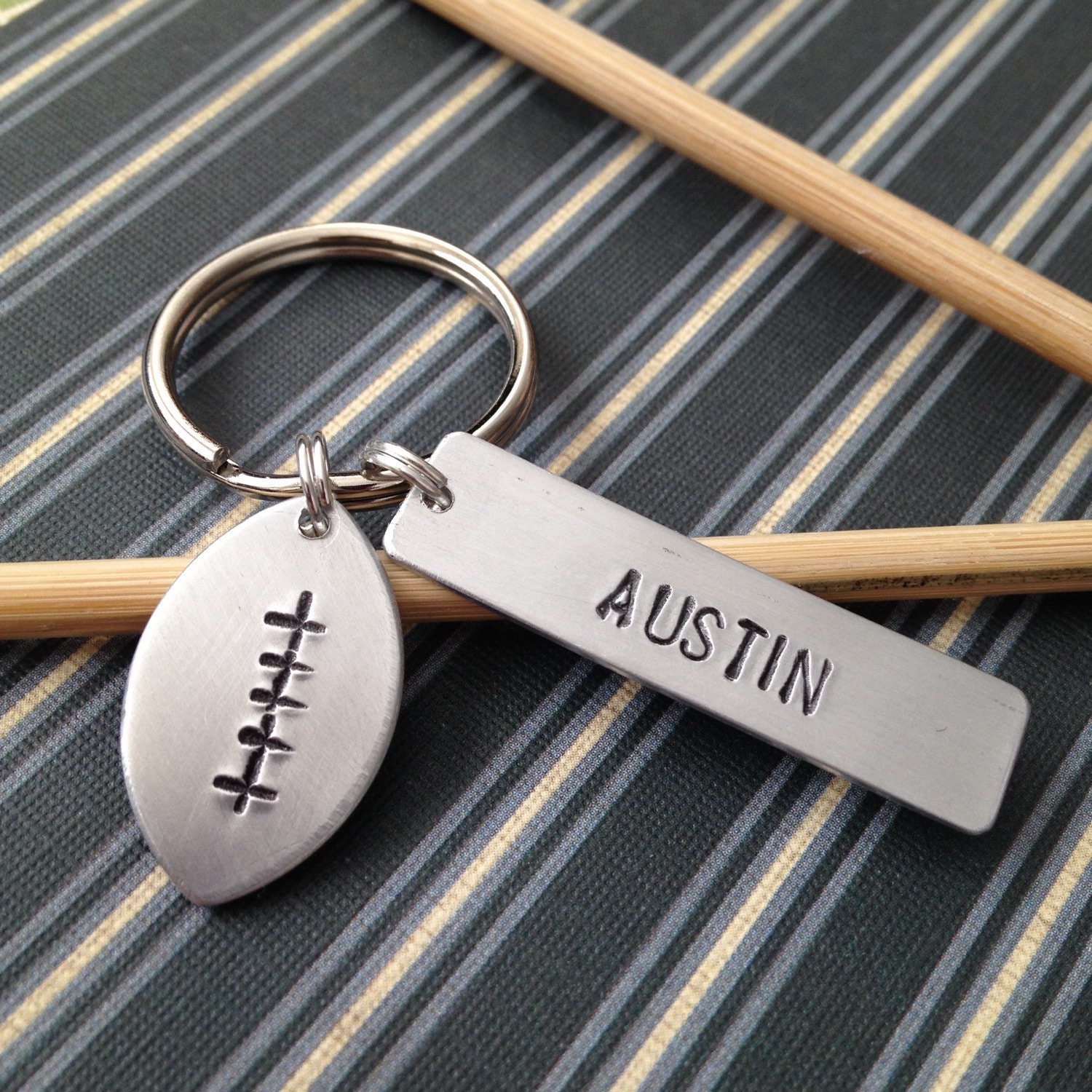 Personalized Football Keychain Custom Hand Stamped Birthday