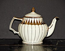Sadler Teapot, Ivory, Gold, Striped, #3441, Made in England, 1950s, 22K ...
