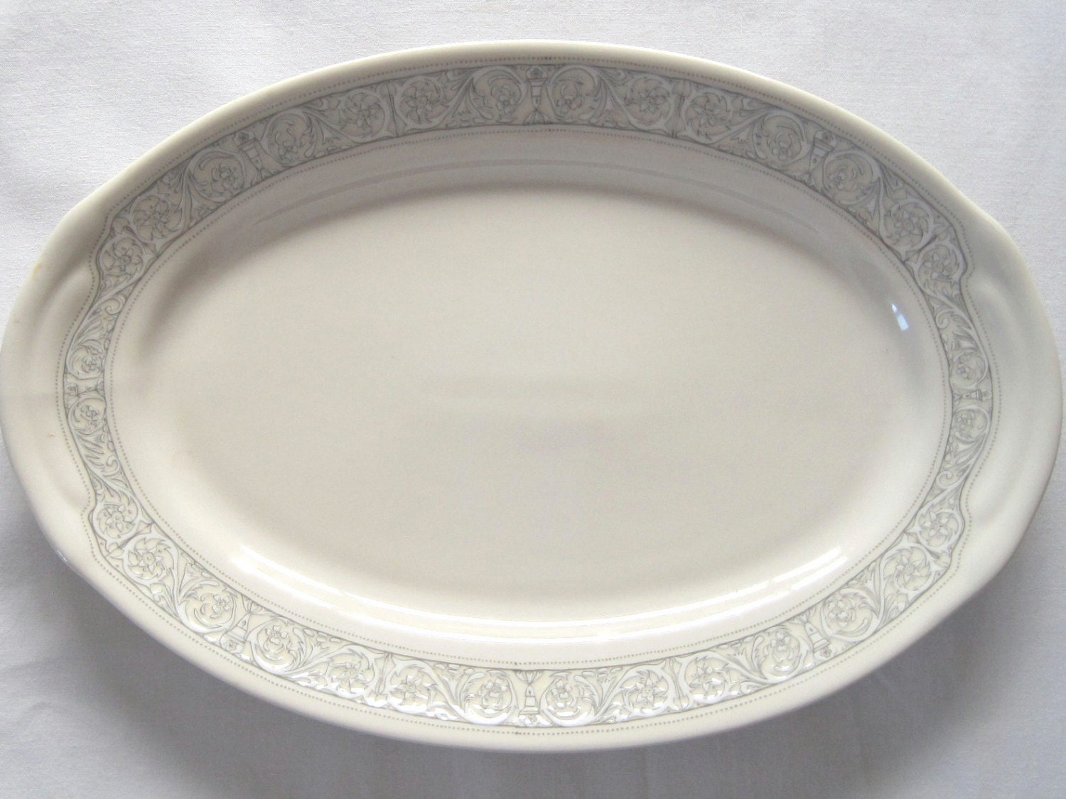 Ivory China Oval Serving Platter, White Gray, Hand Painted, Fashion ...