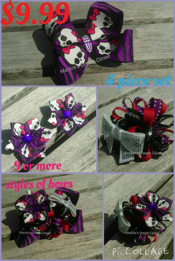 Monster high 4 piece bow set loopy twisted boutique bow hair