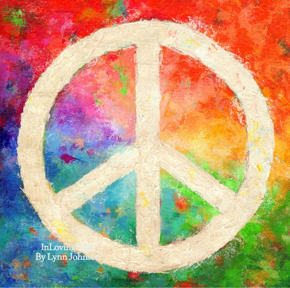 Items similar to Peace Sign, Original Acrylic Painting, 12x12" rainbow ...