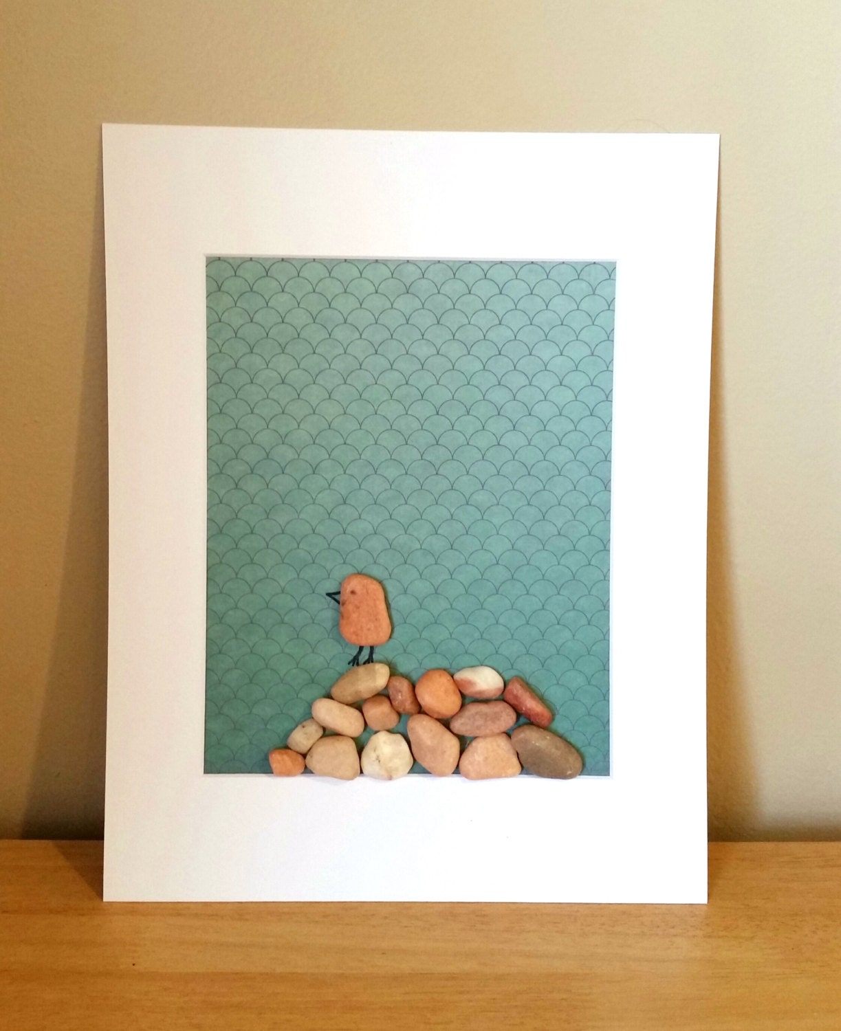 Pebble Art Bird on Beach Rock Formation in by RavenAndRobinsNest